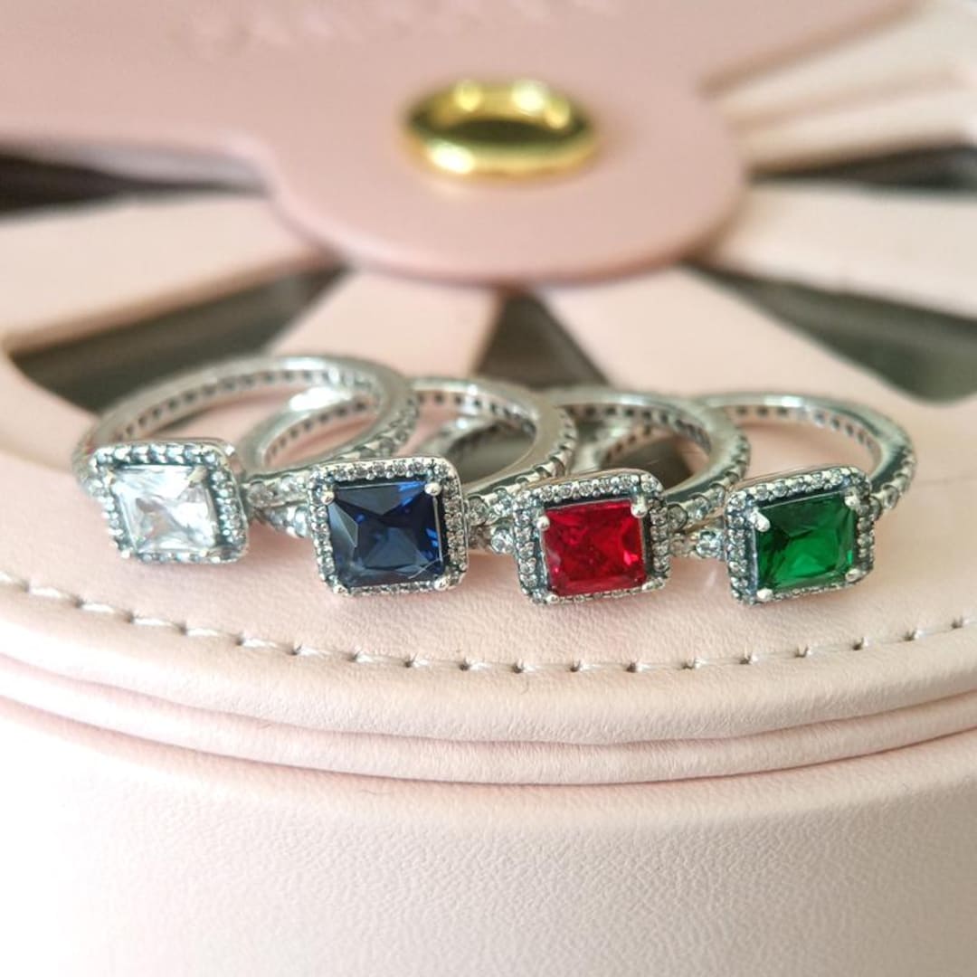 Red,green,blue Square Sparkle Halo Ring, Rings for Women,fashion ...