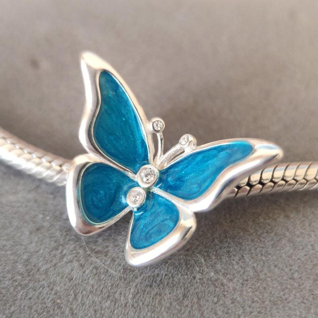 Blue Oversized Butterfly Dangle Hang Charm Fits Pandora Charms ...