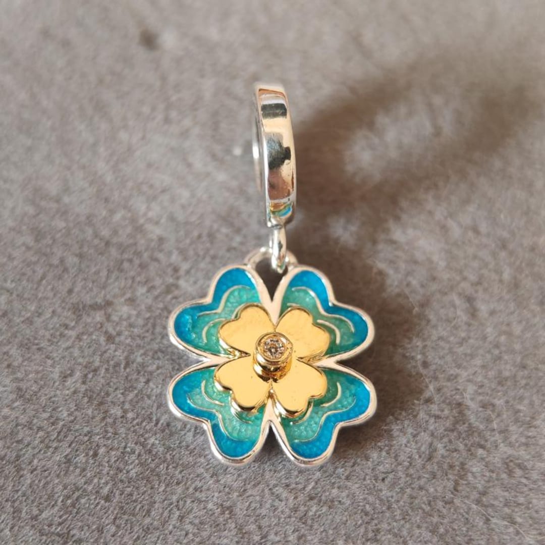 2025 Spinnable Four Leaf Clover Dangle Charm Fits Pandora Charms ...