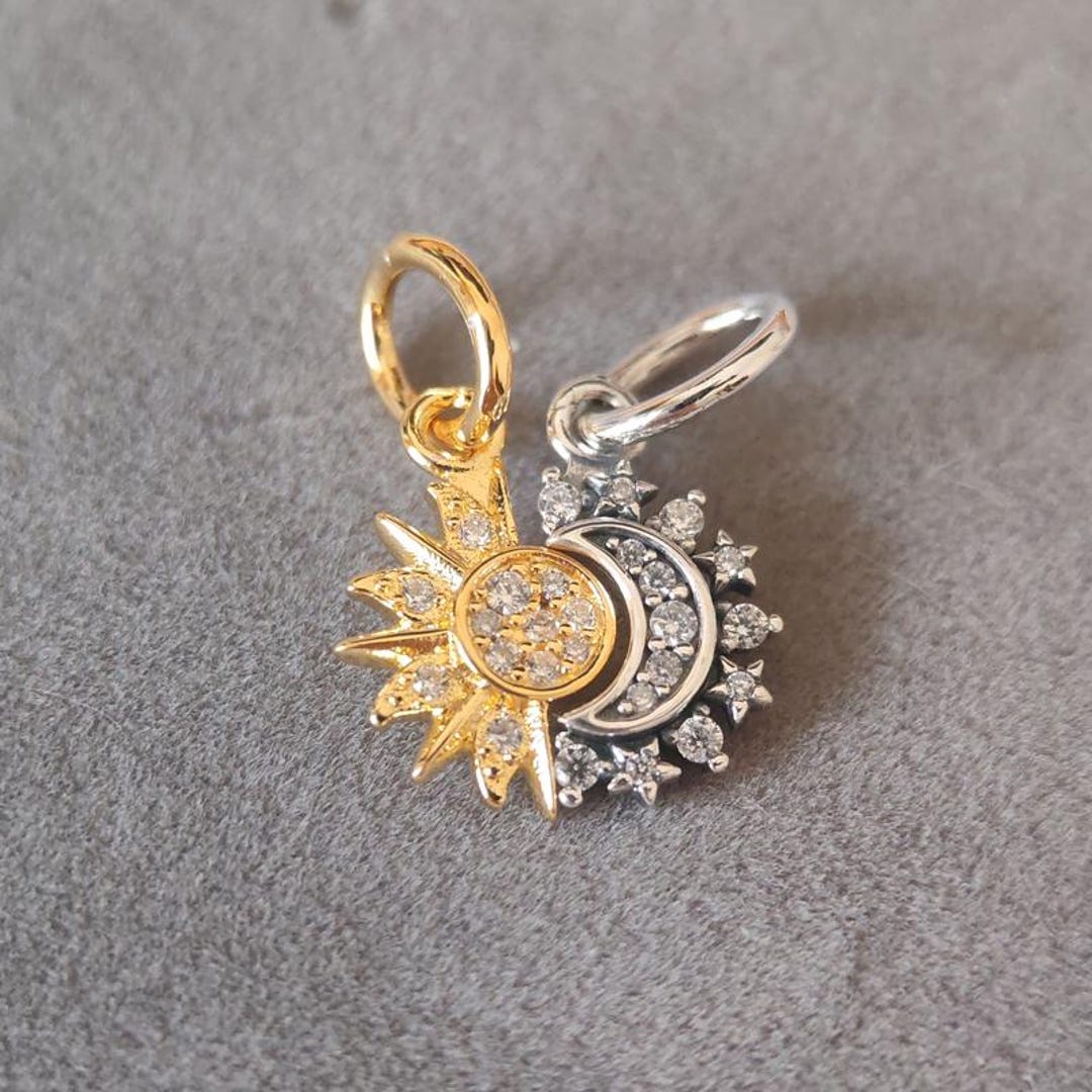 Sun & Moon Dangle Charm: 925 Sterling Silver Splittable Pendant - Etsy