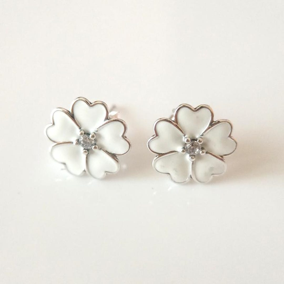 925 Sterling Silver White Enamel Primrose Flowers Stud Earrings ...