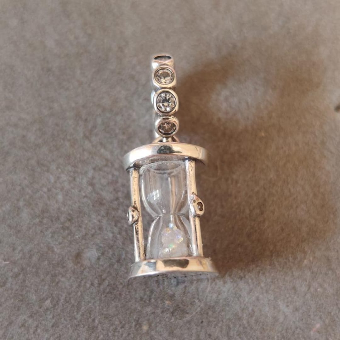 Hourglass Pendant "time is Precious" Charm: 925 Sterling Silver Dangle ...