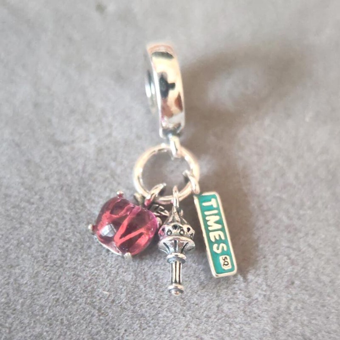 925 Sterling Silver NYC Apple, Torch and Street Sign Triple Dangle Charm Fits Pandora Charms ...