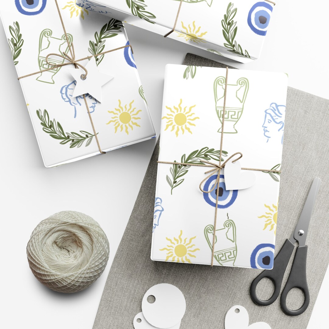 Greek Summer Gift Wrap, Aesthetic Greece Wrapping Paper, Hand Drawn ...