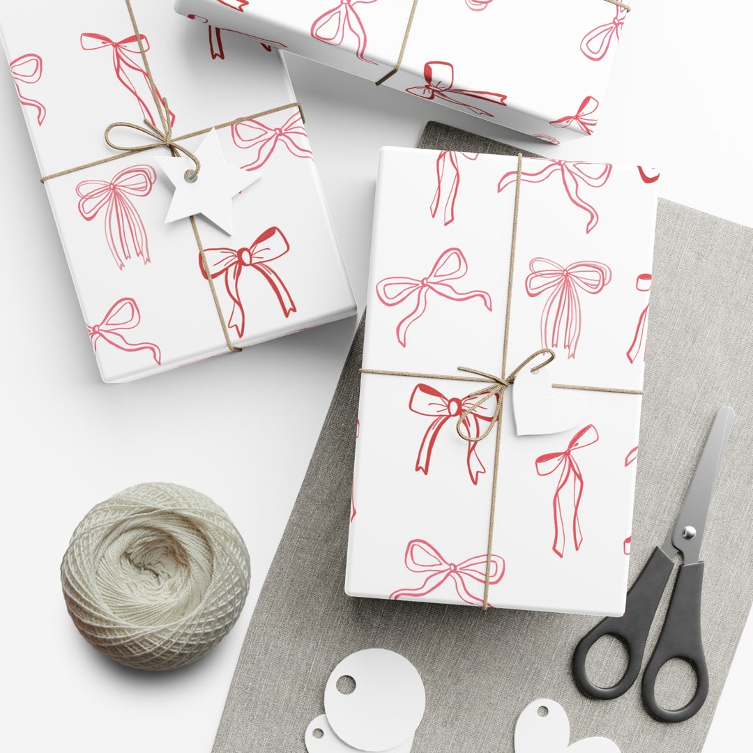 Coquette Gift Wrap, Aesthetic Ribbon Wrapping Paper, Bows, Cottage Core ...