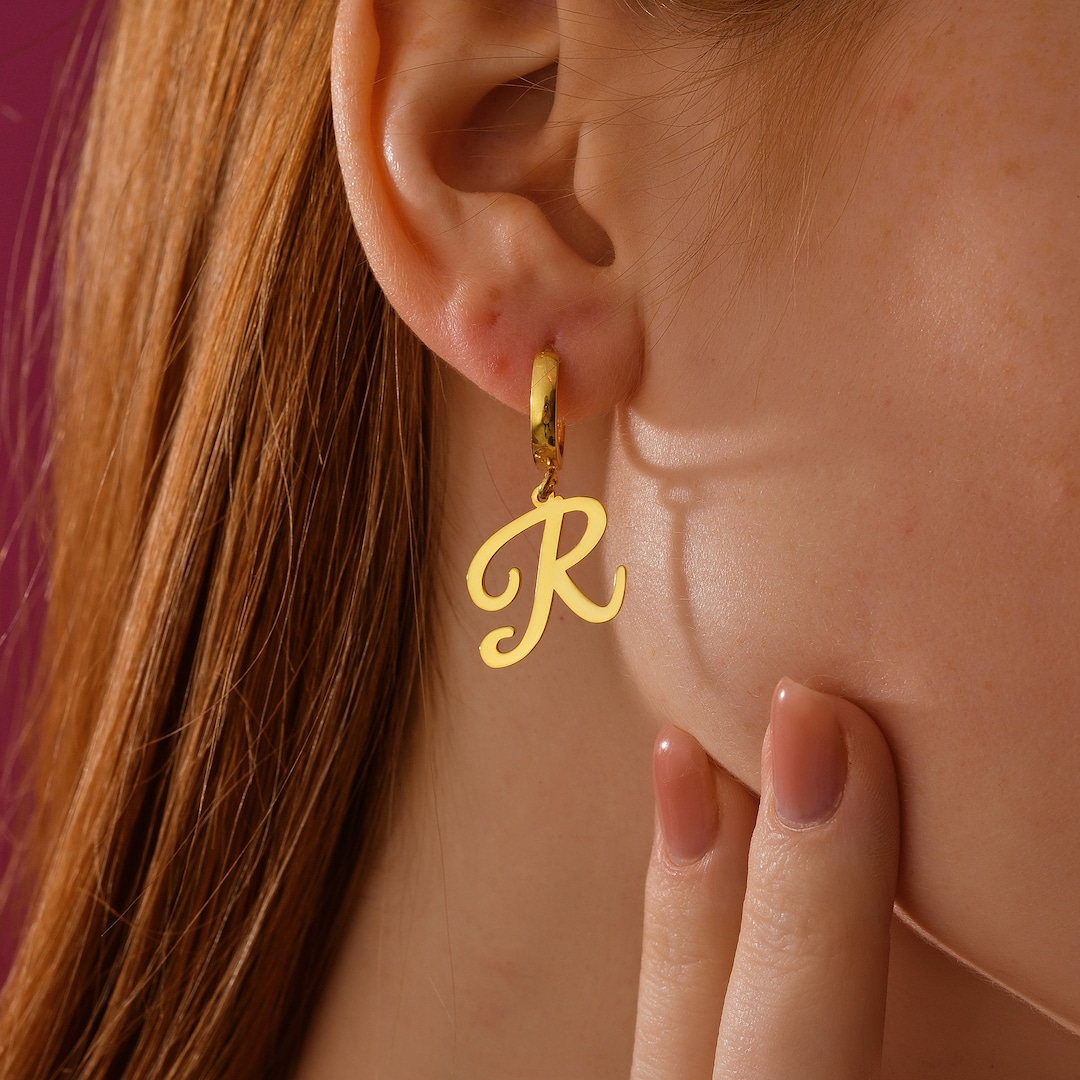 Personalized Initial Letter Earrings, Custom Letter Huggie Hoop ...