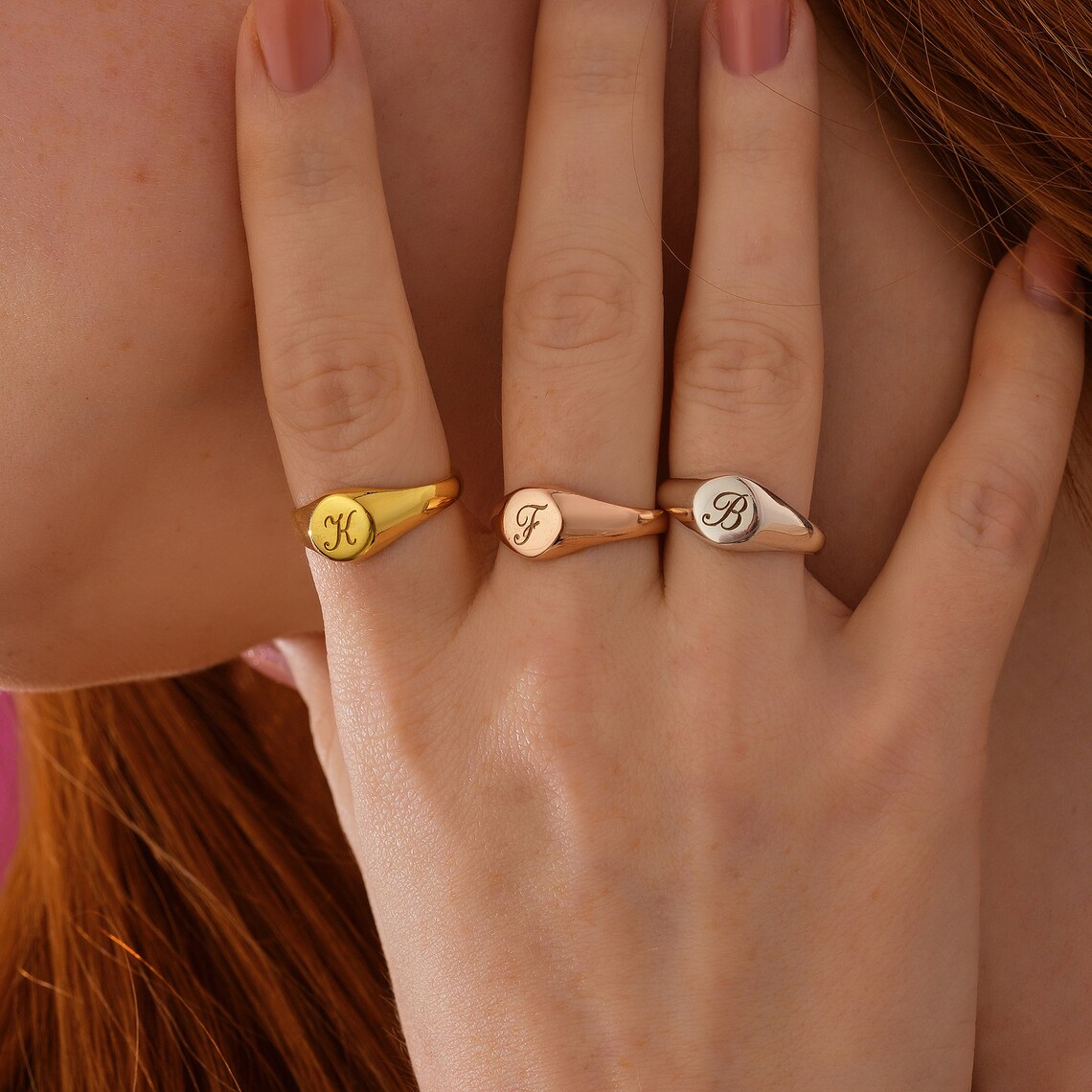 Custom Initial Stacking Ring Set, Handcrafted Personalized Gift, Dainty Gold Silver Stackable ...
