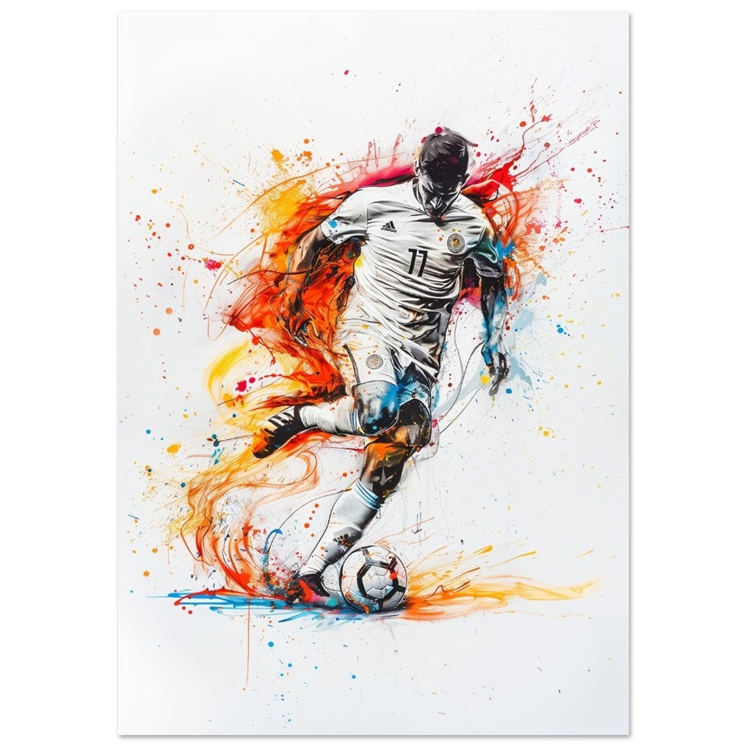 Colorful Kick: Footballer's Splash Poster for Sports Enthusiast Decor ...