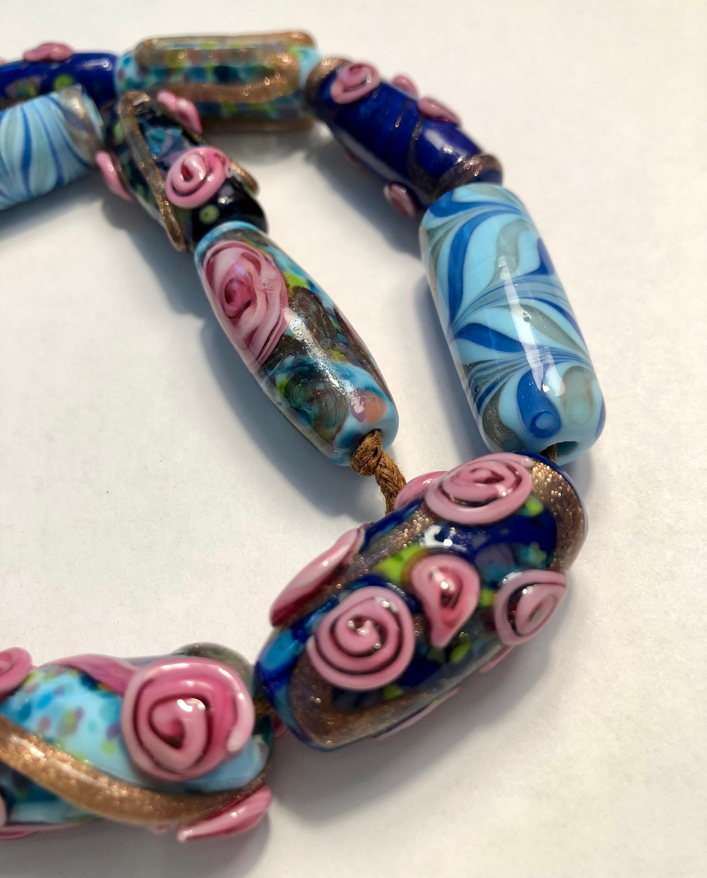 Blue Rose and Gold Floral Chevron Lampworked Bead Set 2 - Etsy