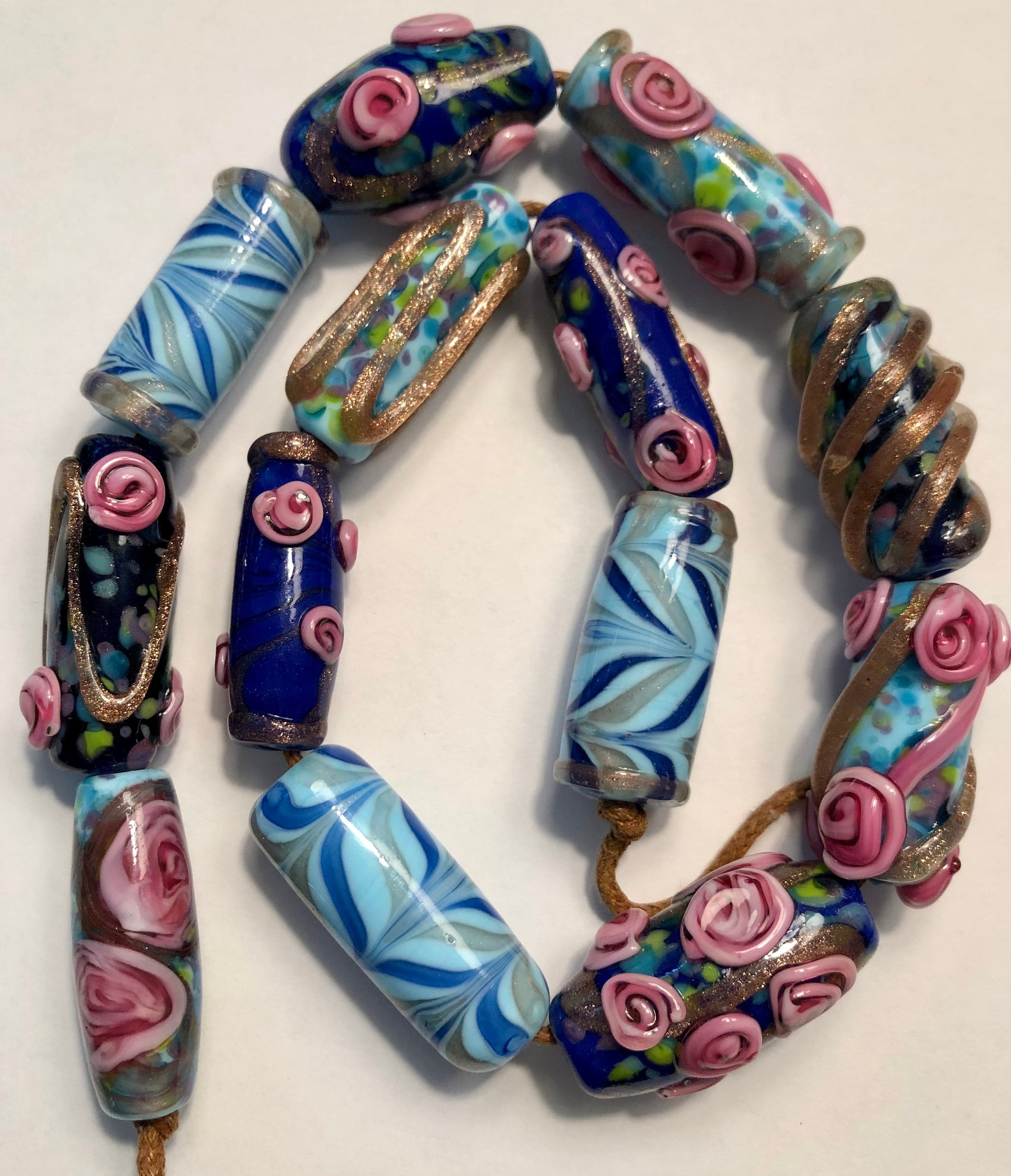 Blue Rose and Gold Floral Chevron Lampworked Bead Set 2 - Etsy