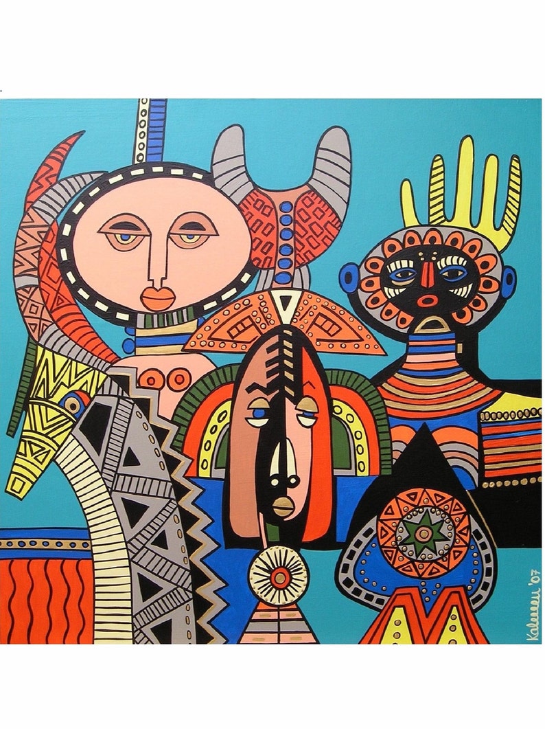 African Masks... Painting 23.6x23.6 60x60 Cm Africa - Etsy
