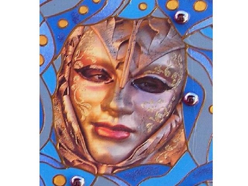 Lady With Mask... Original Painting, Collage, Mixed Media, 27,5x19,7 ...