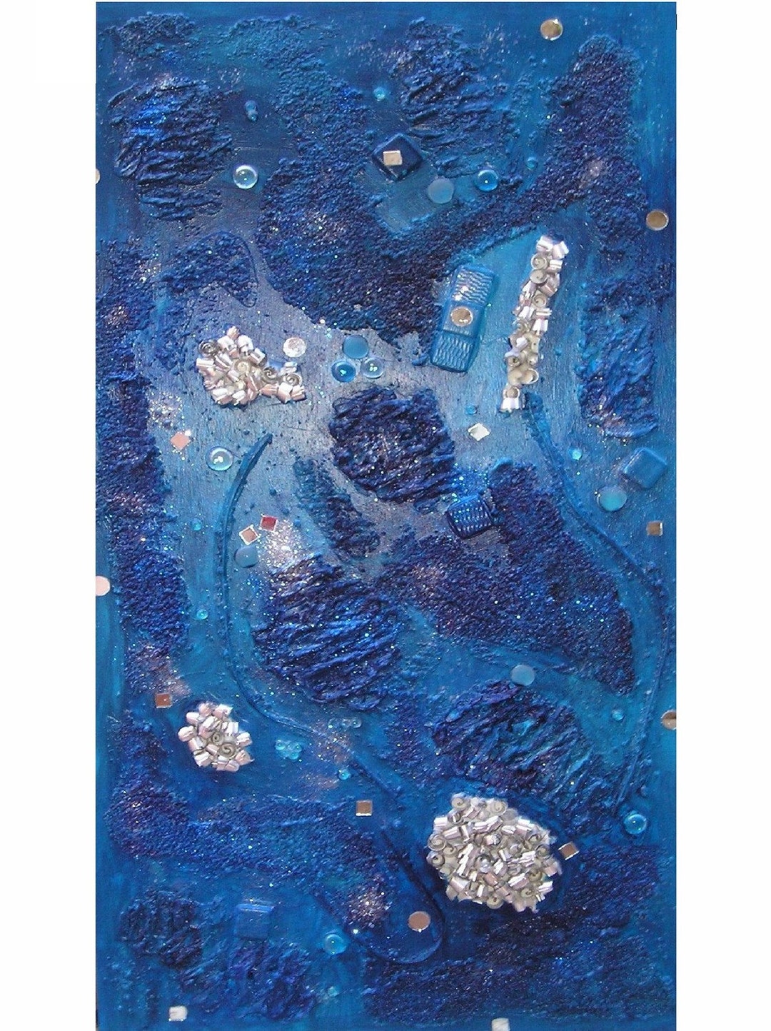 Collage in Blue ... Ooak, Original Painting, Collage, 31.5 X 15.7 ...