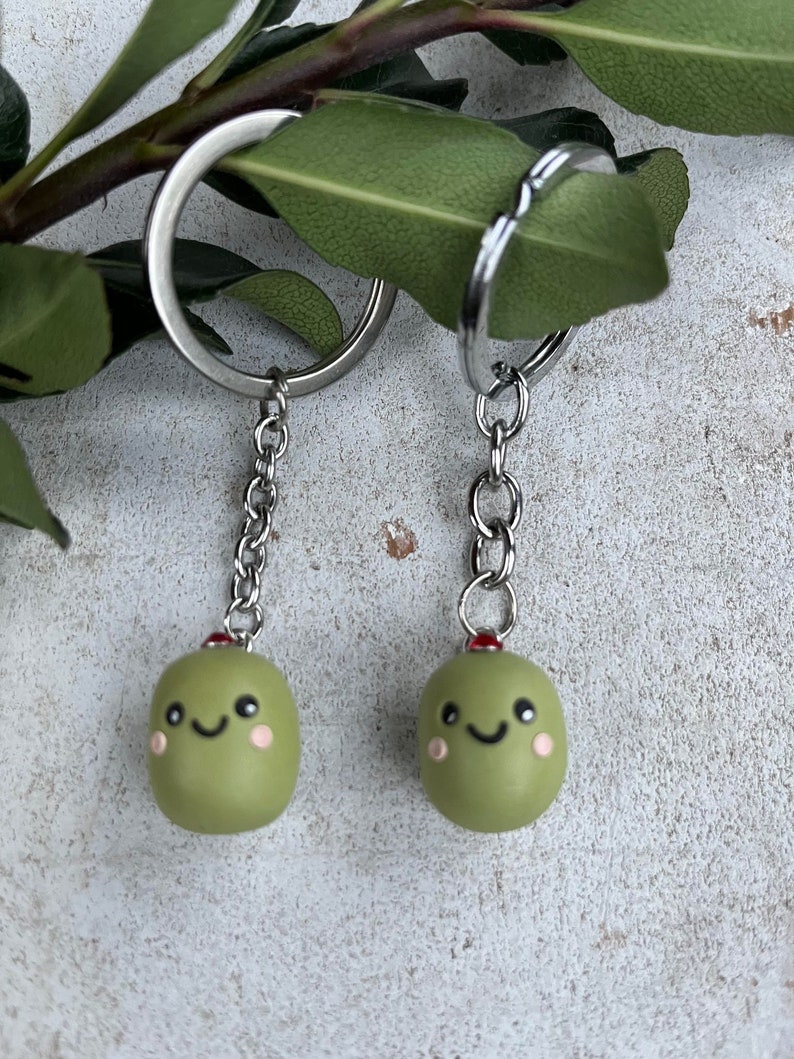 Handmade Polymer Clay Keychain, Kawaii Olive Keychain, Olives, Gift ...