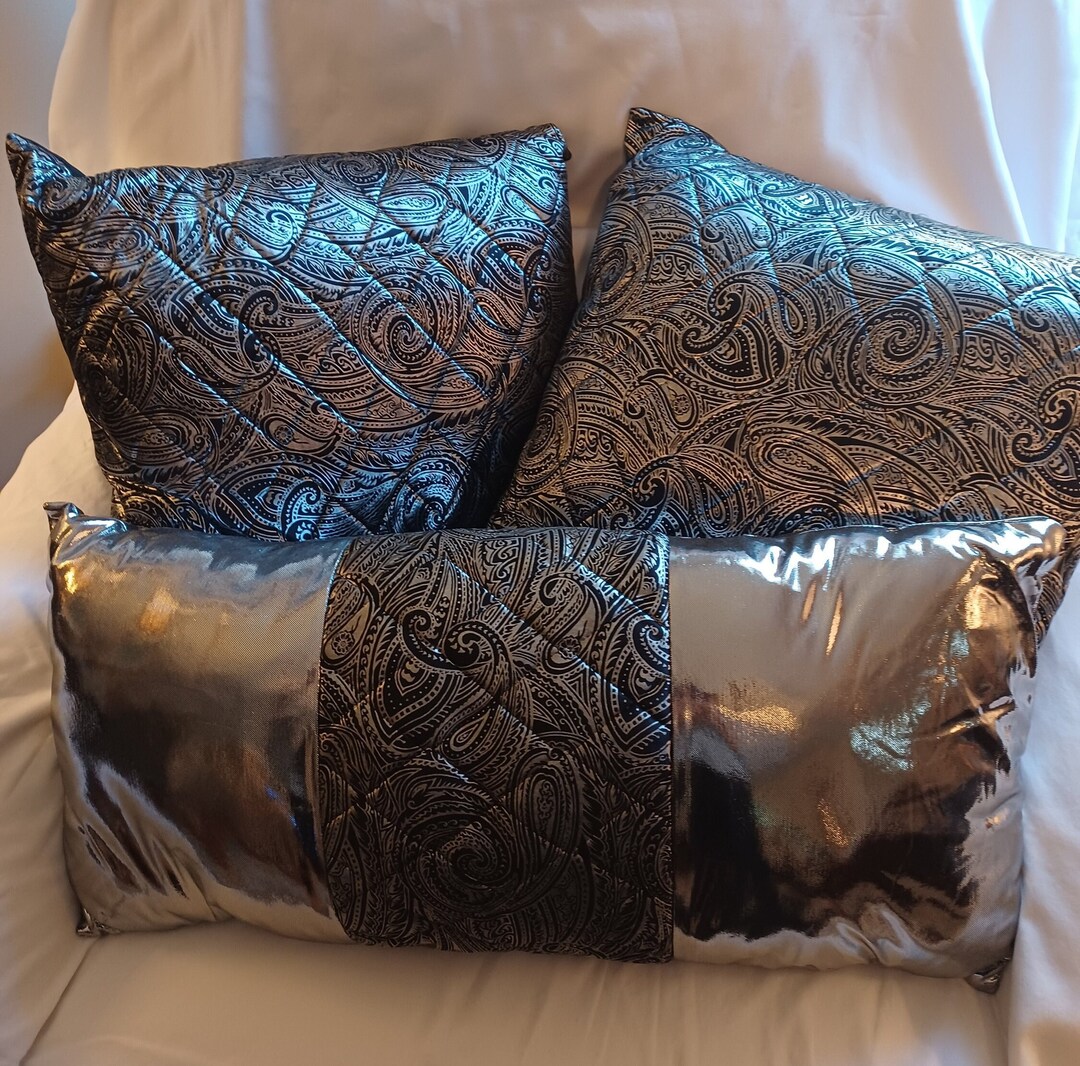Black and Silver Metallic Pillows for Bedroom, Living Room, Dorm or ...