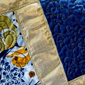 Handmade Twin Sized Quilt BLUE & GOLD LIMOGES, Blue/gold Lame' French ...