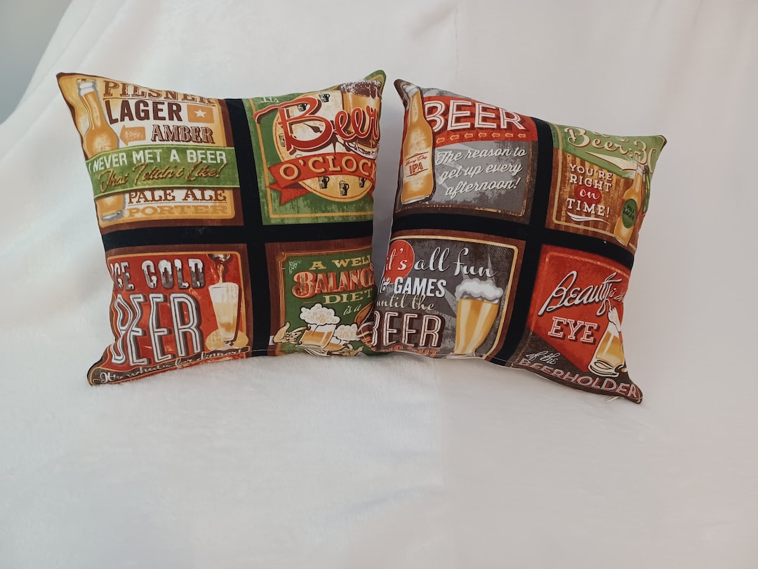 Handmade BEER Throw Pillows in Brown/green/black for Den, Sofa, Gift ...