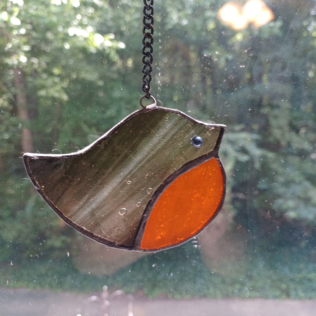 Real Stained Glass Robin Suncatcher, Ready to Hang, Great for ...