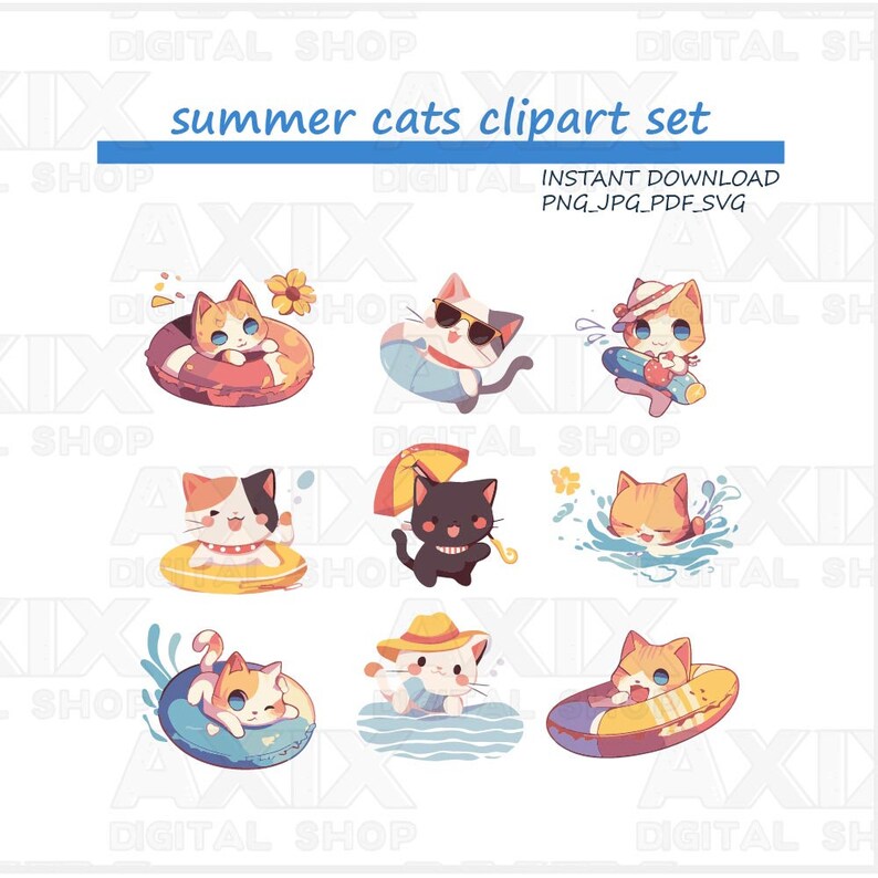 Svg Png Jpg Bunble Funny Summer Pool Party Cats Stickers Clipart Kitten ...