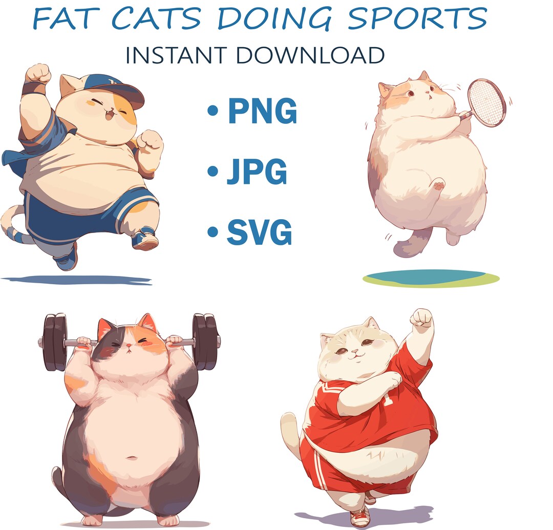 Svg Png Jpg Bunble 4K Fat Funny Sport Cats Stickers Cute Cat Clipart ...