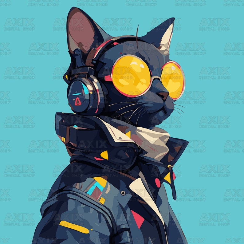 Cyberpunk Cat Art, Printable, Wall Art Painting/poster, Digital Art ...