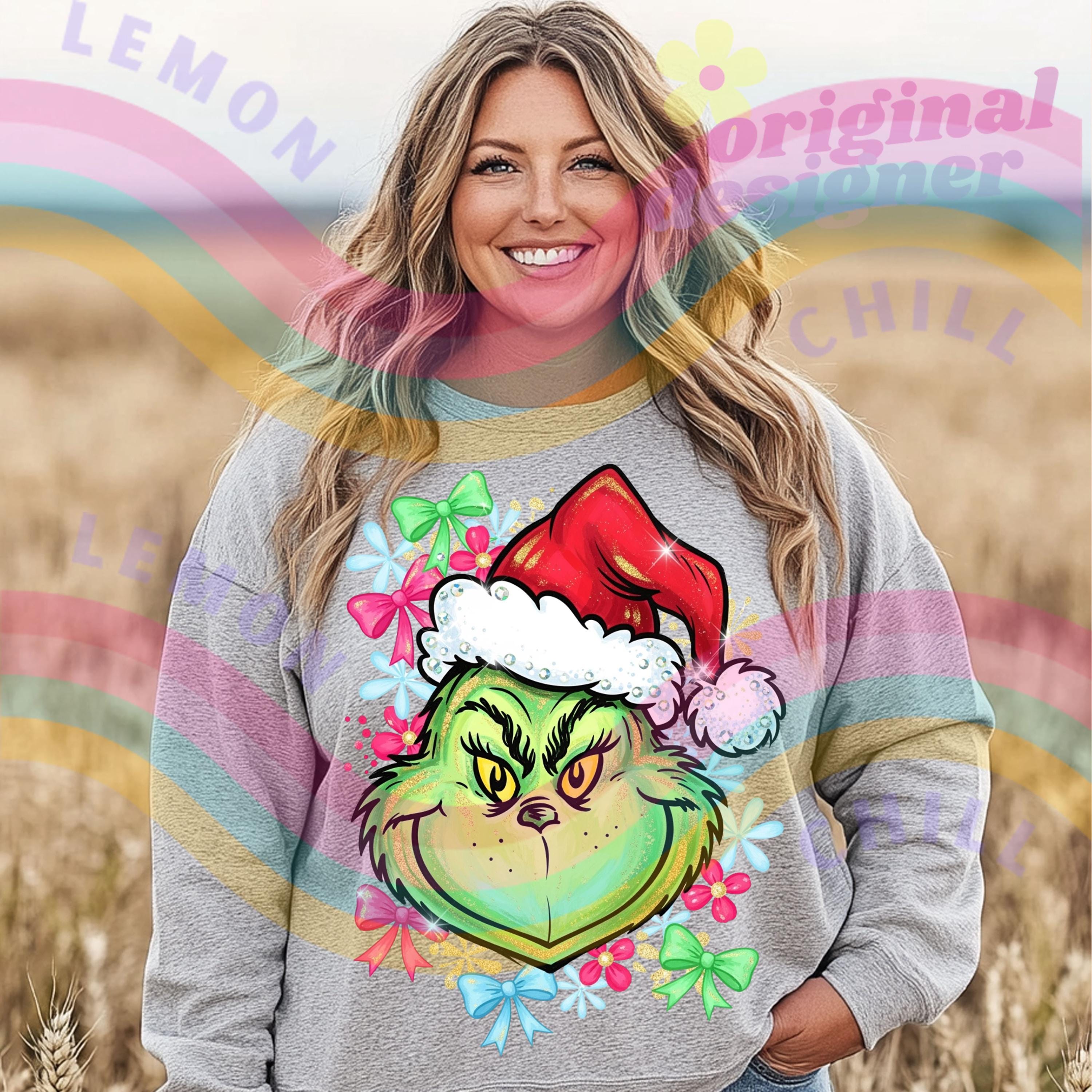 Preppy Grinch Christmas PNG: Glitter Xmas Character (digital Download ...