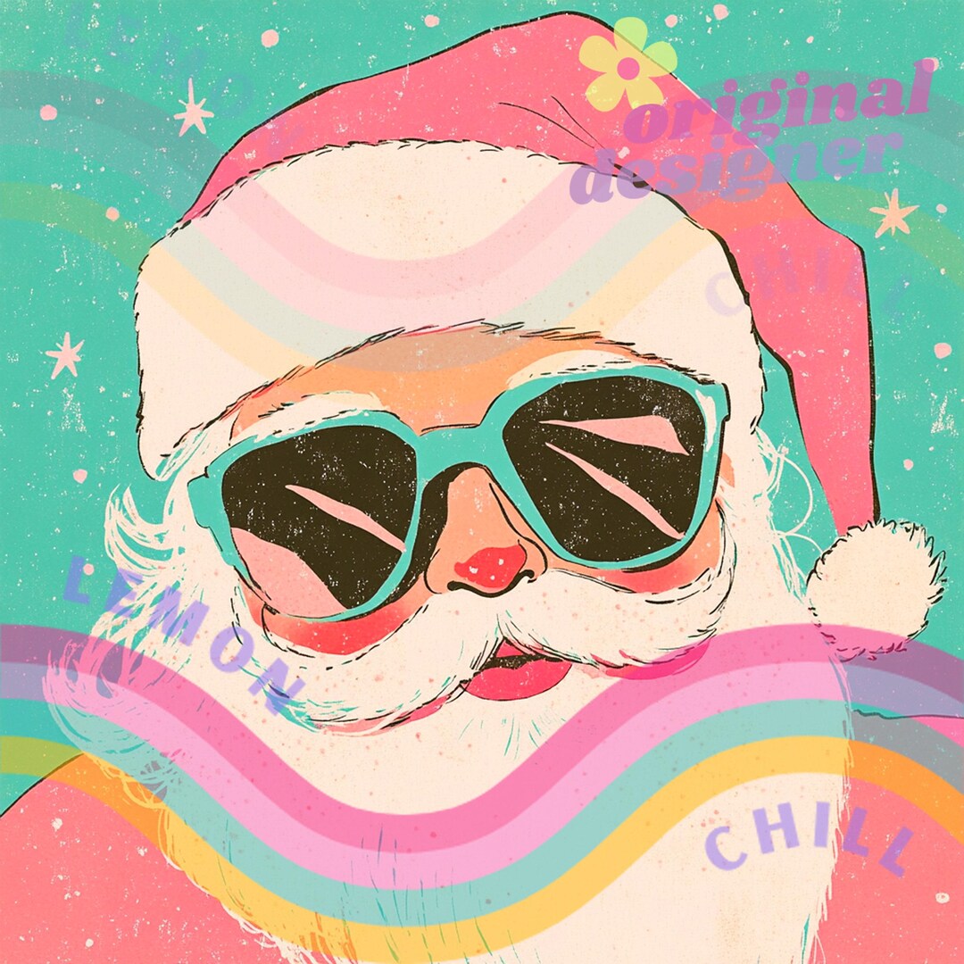 Cool Santa Digital Paper, Square Wall Art, Gallery Art, Scrapbook Paper, Junk Journal, Hand ...