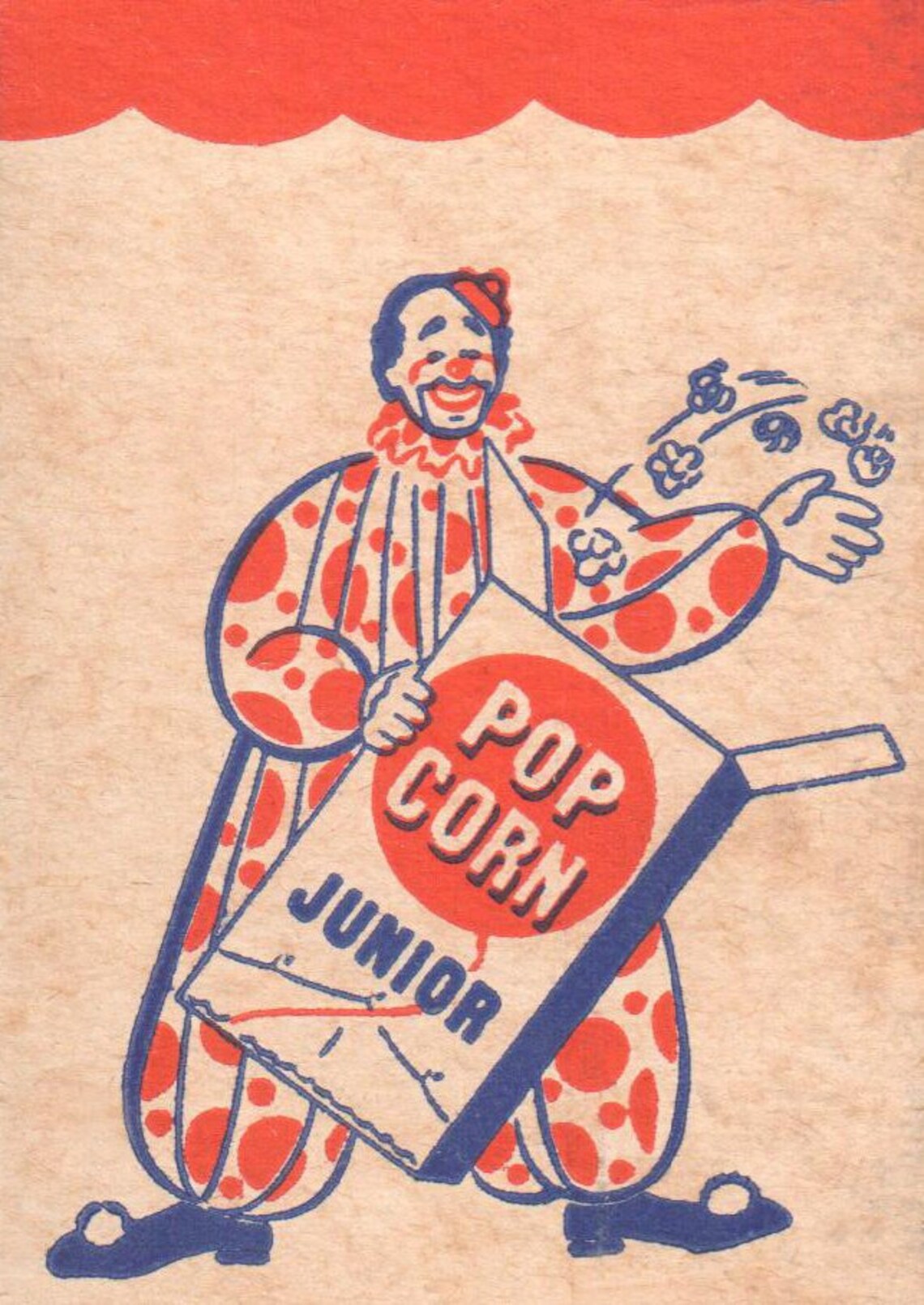 Vintage Popcorn Box Graphic...americana Red & Blue Circus Clown Digital ...