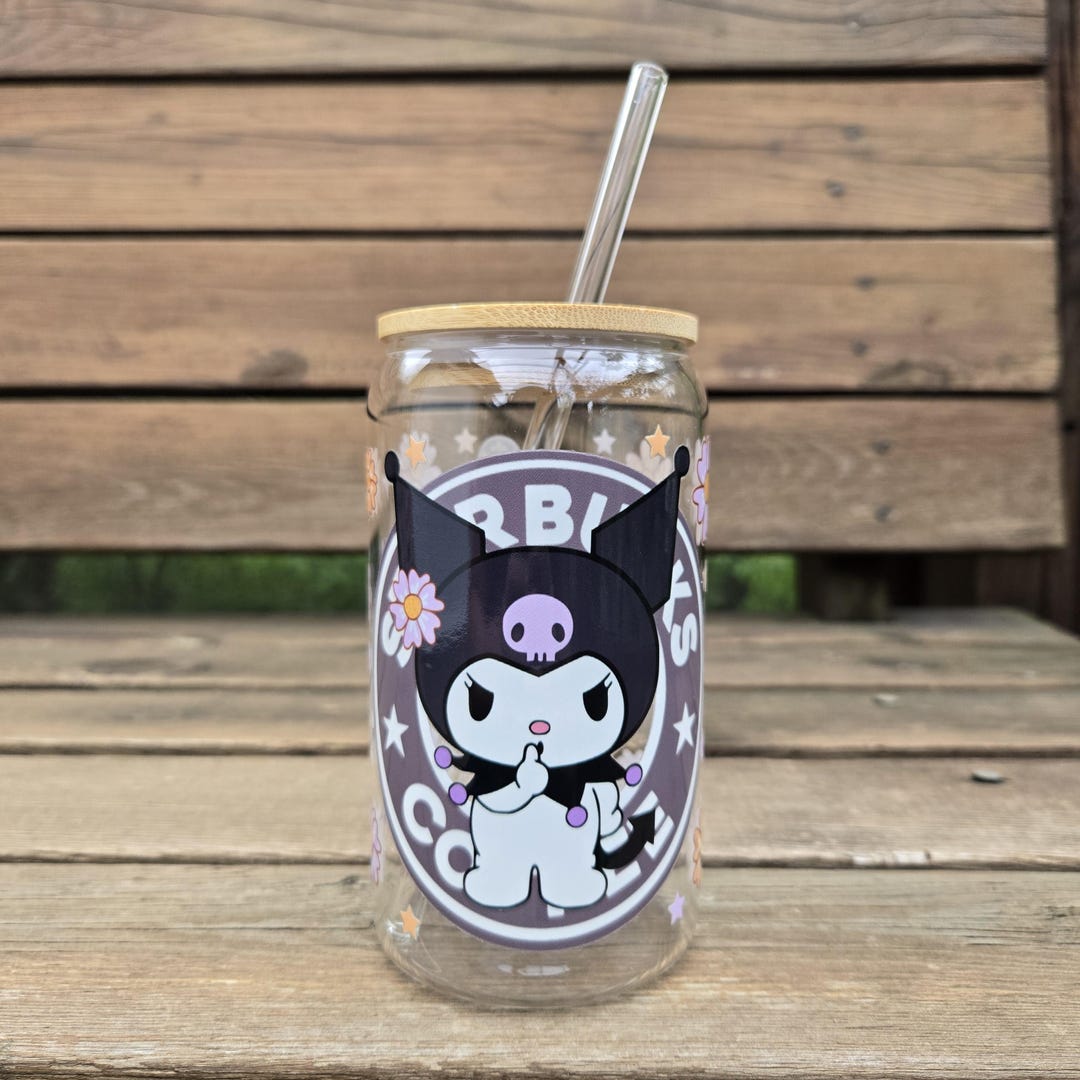 Kuromi Glass Cup, Sanrio Kawaii Tumbler With Bamboo Lid & Straw - Etsy
