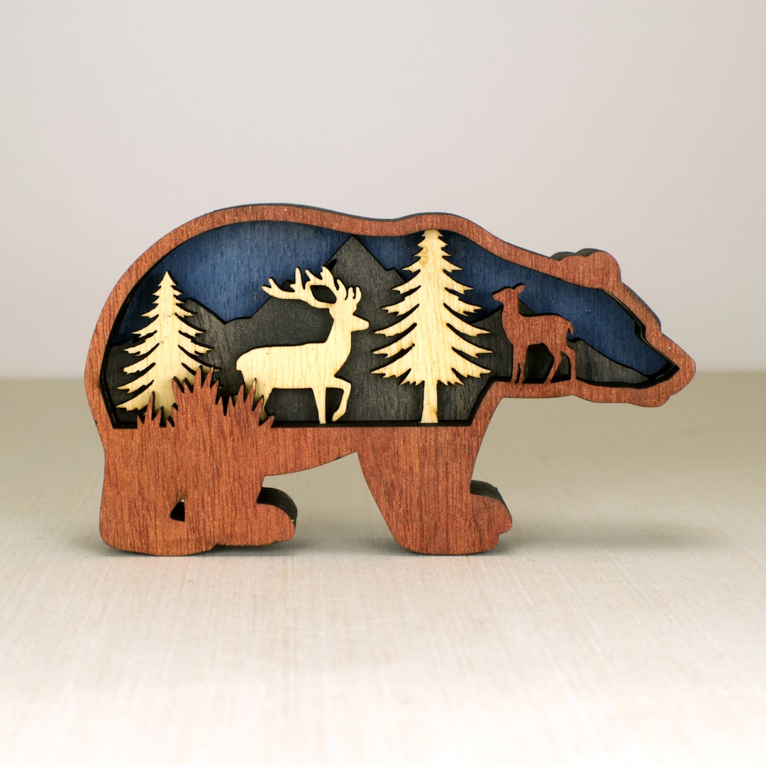 3D Wooden Bear Art - 4 Layer Laser Cut Forest Scene Decor - Etsy