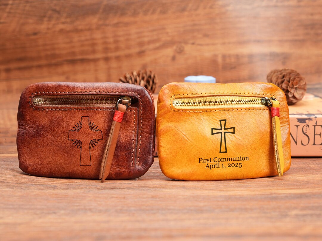 Cowhide Coin Purse With Zipper, Personalized Leather Rosary Pouch ...