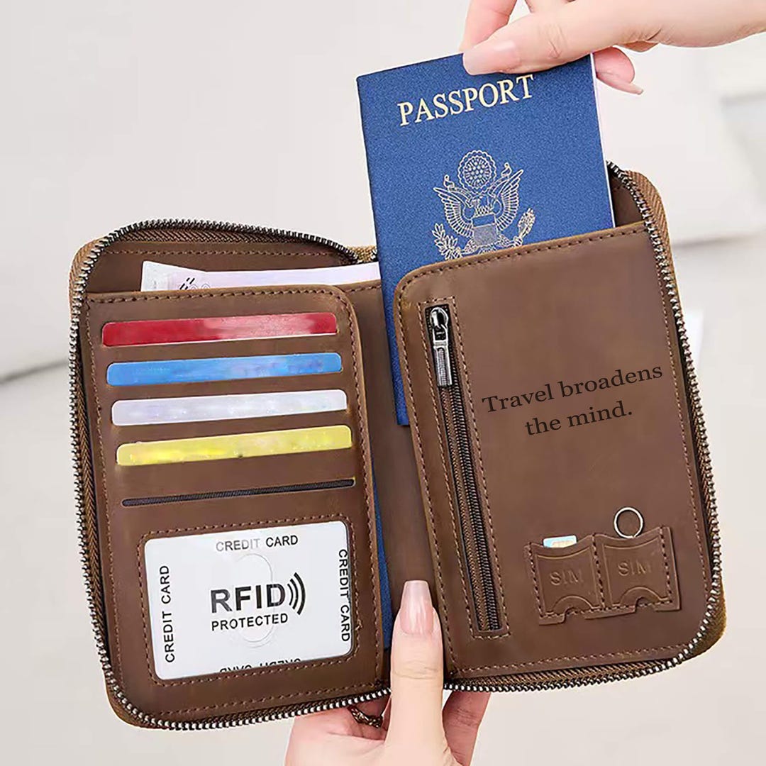 Personalized Leather Family Travel Wallet, 2 Passport Holder, RFID ...