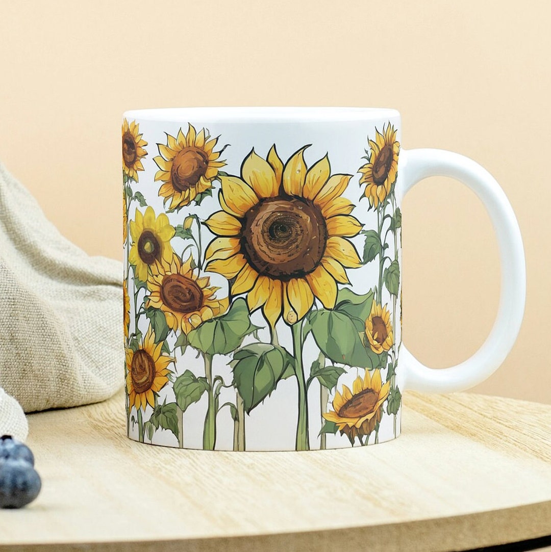 Sunflower Mug, Bright Sunflower Field Coffee Mug, Artistic Floral ...