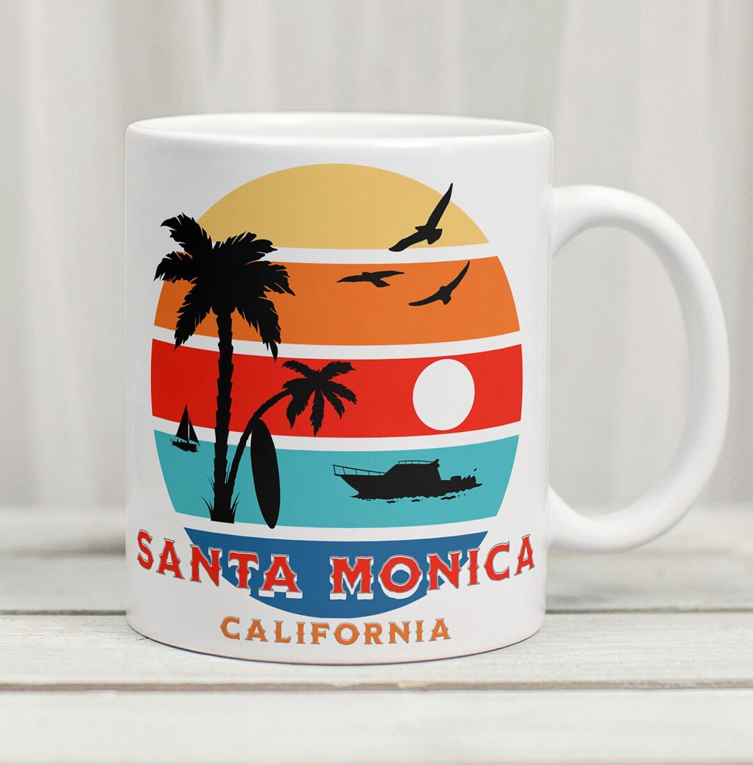 Retro Santa Monica California Mug With Sunset Beach Scene Perfect Gift ...