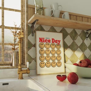 Retro Smiley Face Wall Art | Colourful ‘have a Nice Day’ Print | Trendy ...