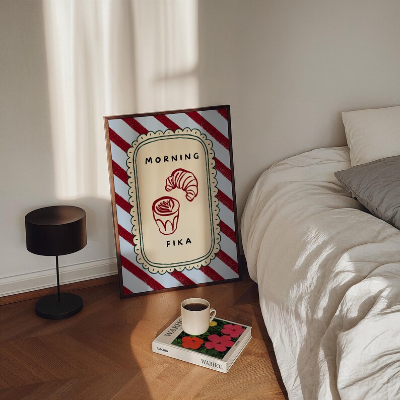 Fika Kitchen Print | Scandinavian Coffee & Croissant Art (digital ...