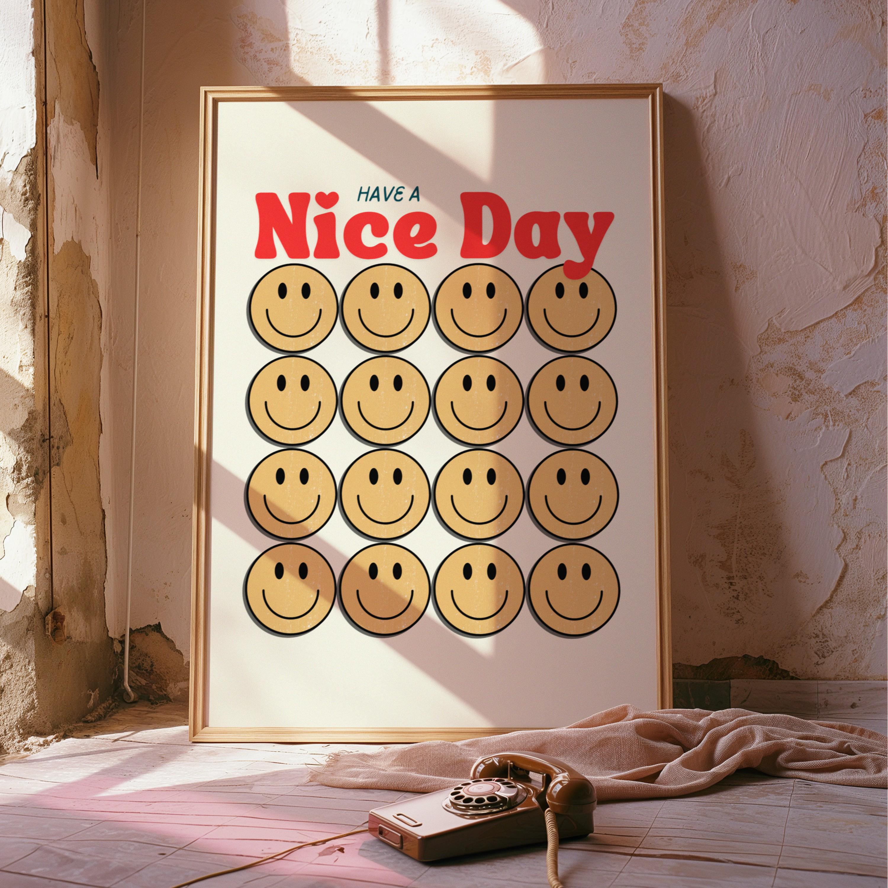 Retro Smiley Face Wall Art | Colourful ‘have a Nice Day’ Print | Trendy ...