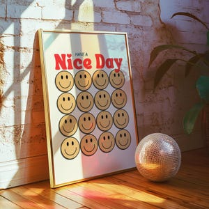 Retro Smiley Face Wall Art | Colourful ‘have a Nice Day’ Print | Trendy ...