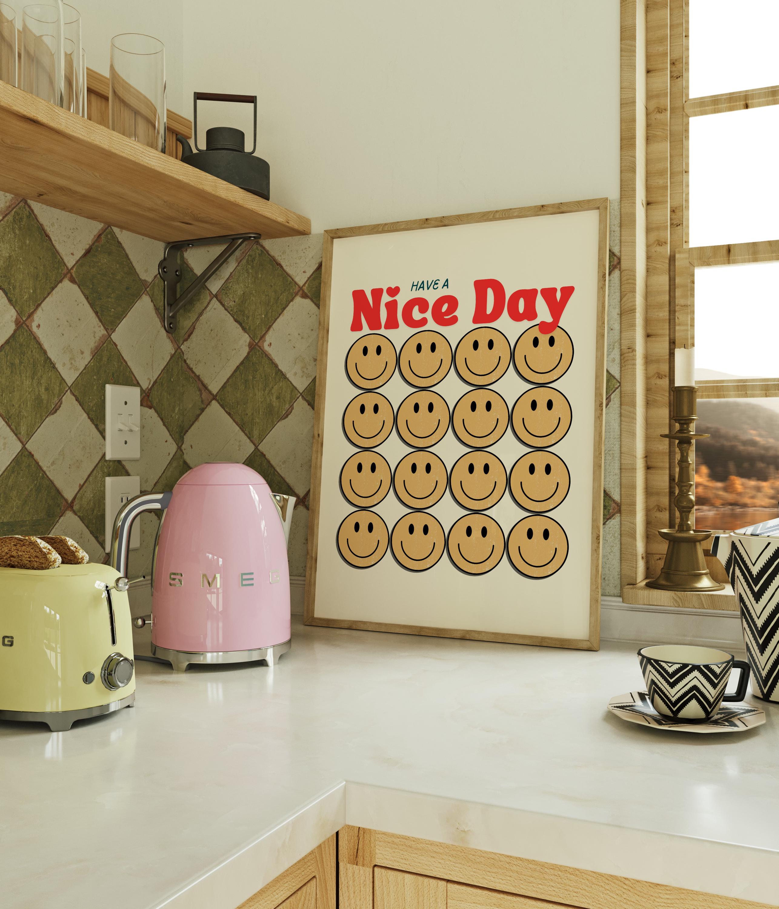 Retro Smiley Face Wall Art | Colourful ‘have a Nice Day’ Print | Trendy ...