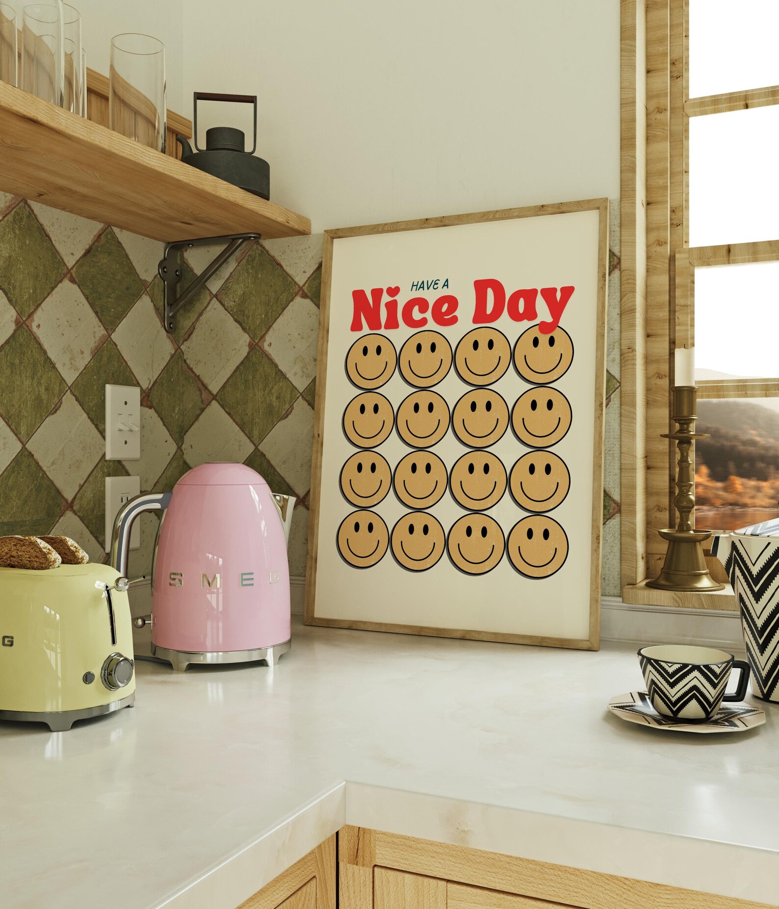 Retro Smiley Face Wall Art | Colourful ‘have a Nice Day’ Print | Trendy ...