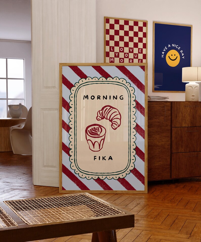 Fika Kitchen Print | Scandinavian Coffee & Croissant Art (digital ...