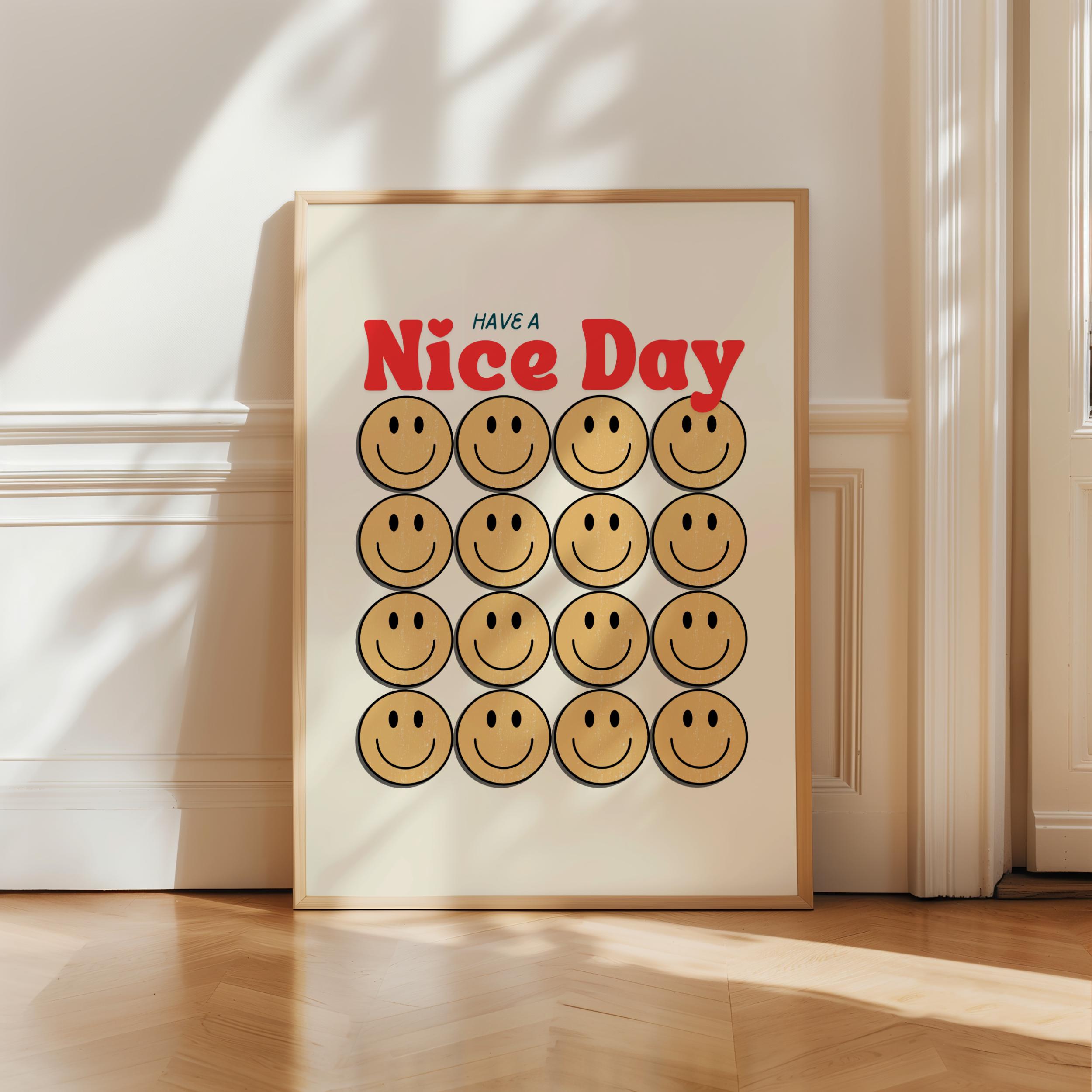 Retro Smiley Face Wall Art | Colourful ‘have a Nice Day’ Print | Trendy ...