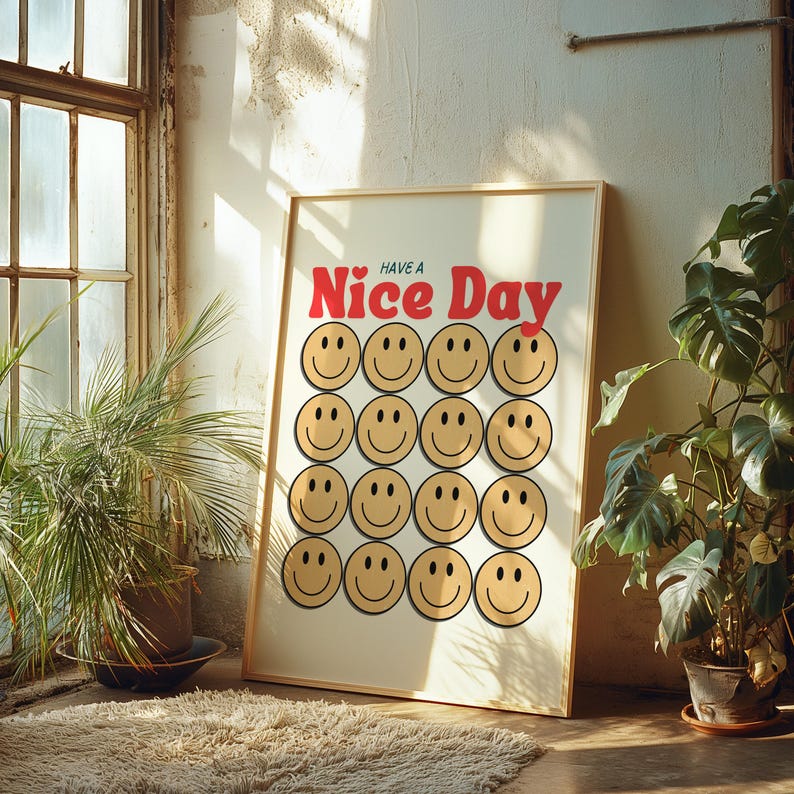 Retro Smiley Face Wall Art | Colourful ‘have a Nice Day’ Print | Trendy ...