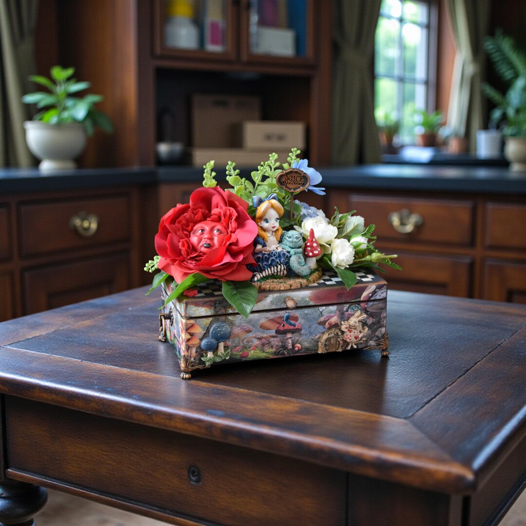 Jewelry Box Alice in Wonderland With Artificial Botanical Composition ...