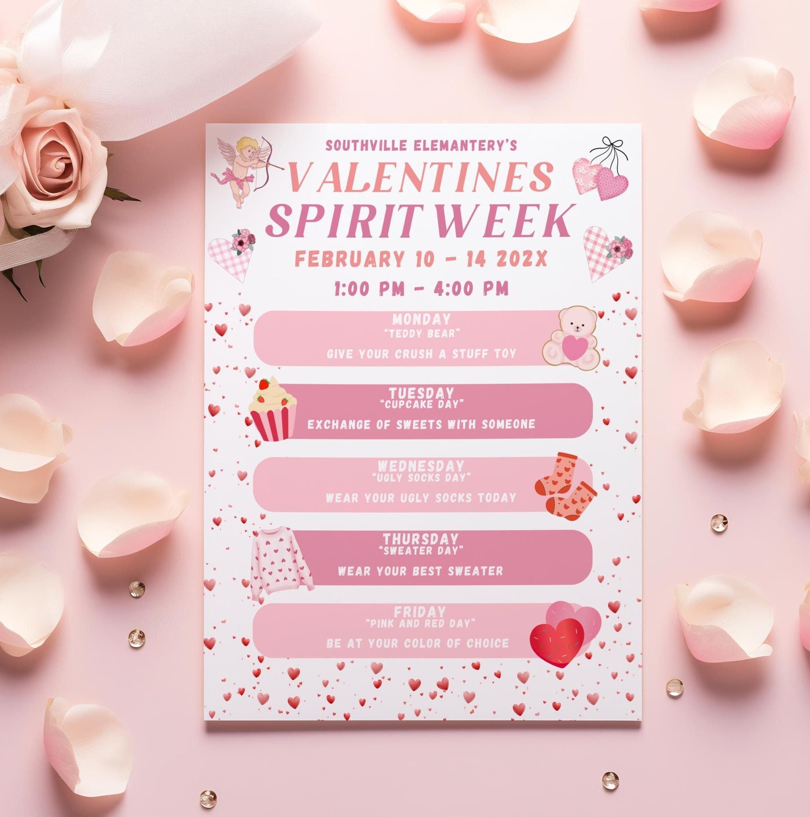 Valentine's Spirit Week Editable Itinerary Schedule Event Printable ...