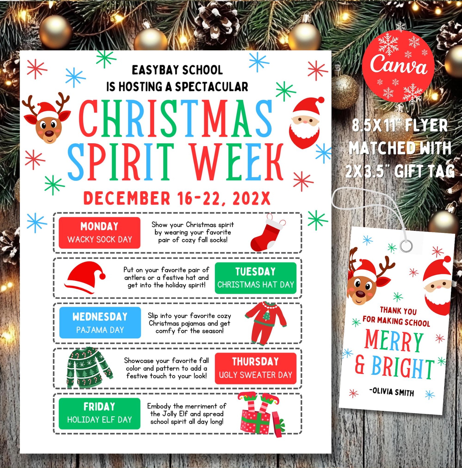 Editable Christmas Spirit Week Itinerary Flyer DIY Holiday Dress up ...