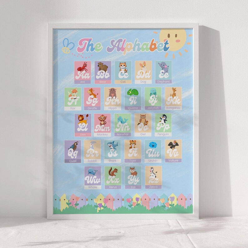 Pastel Alphabet Poster Classroom, Animal Alphabet Poster Nursery Room ...