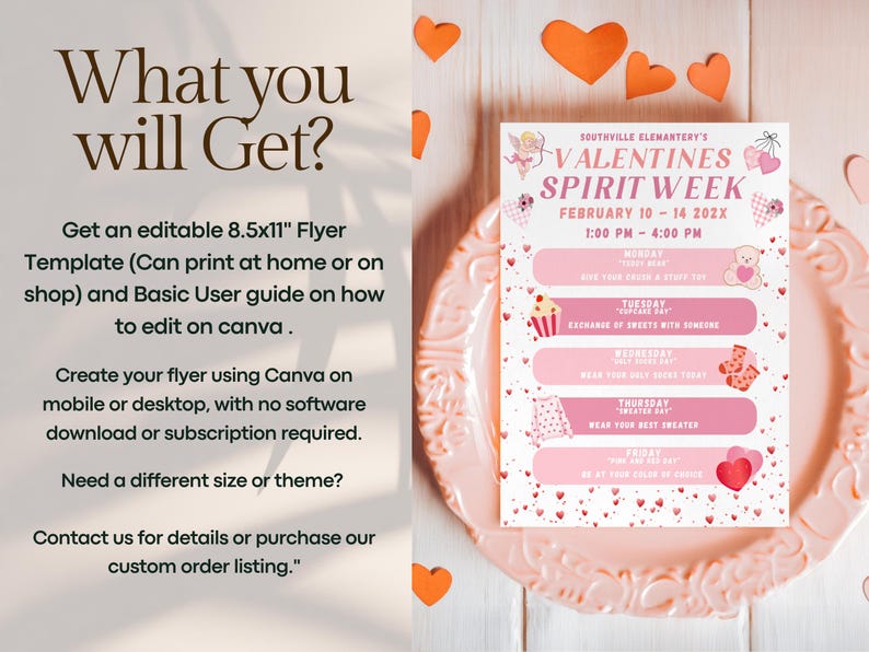 Valentine's Spirit Week Editable Itinerary Schedule Event Printable ...