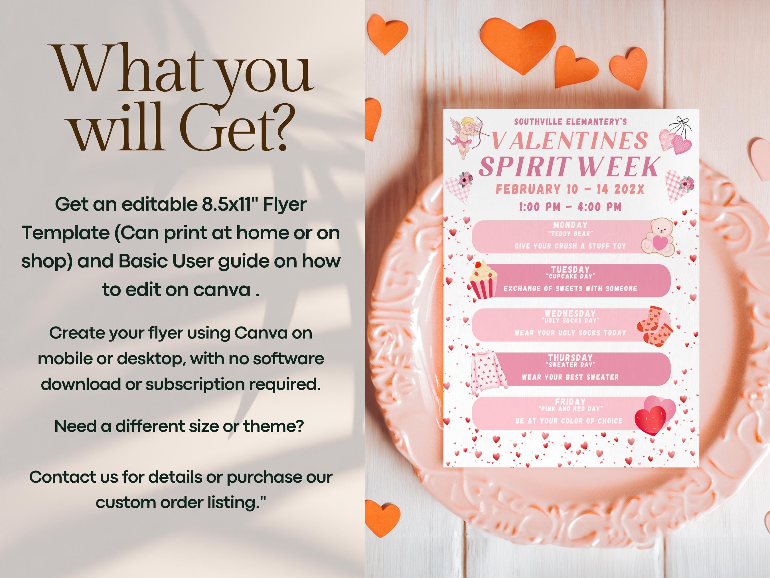 Valentine's Spirit Week Editable Itinerary Schedule Event Printable ...