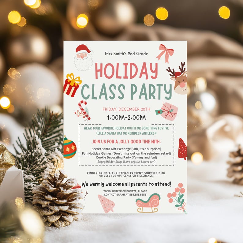 Editable Holiday Classroom Party Invitation Flyer Printable Christmas ...